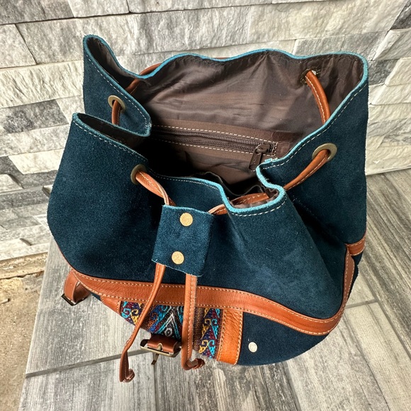 Leather | Bags | Boho Leather Suede Bucket Style Backpackethnic ...